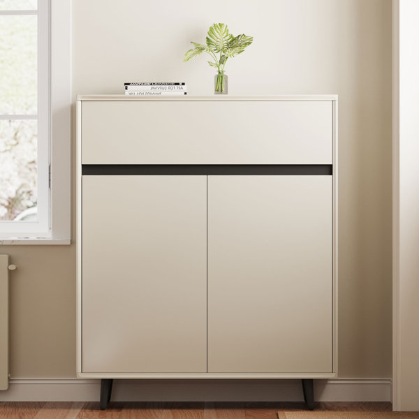 George Oliver Vannara 31.69 In Adjustable Shelf Storage Cabinet In Off-white | Wayfair